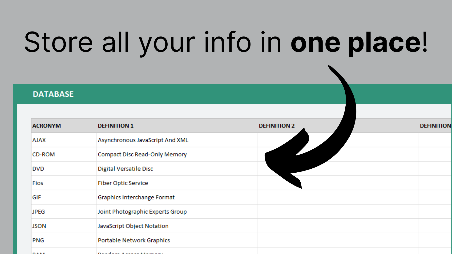 Excel Acronym Database – Spreadsheet Life